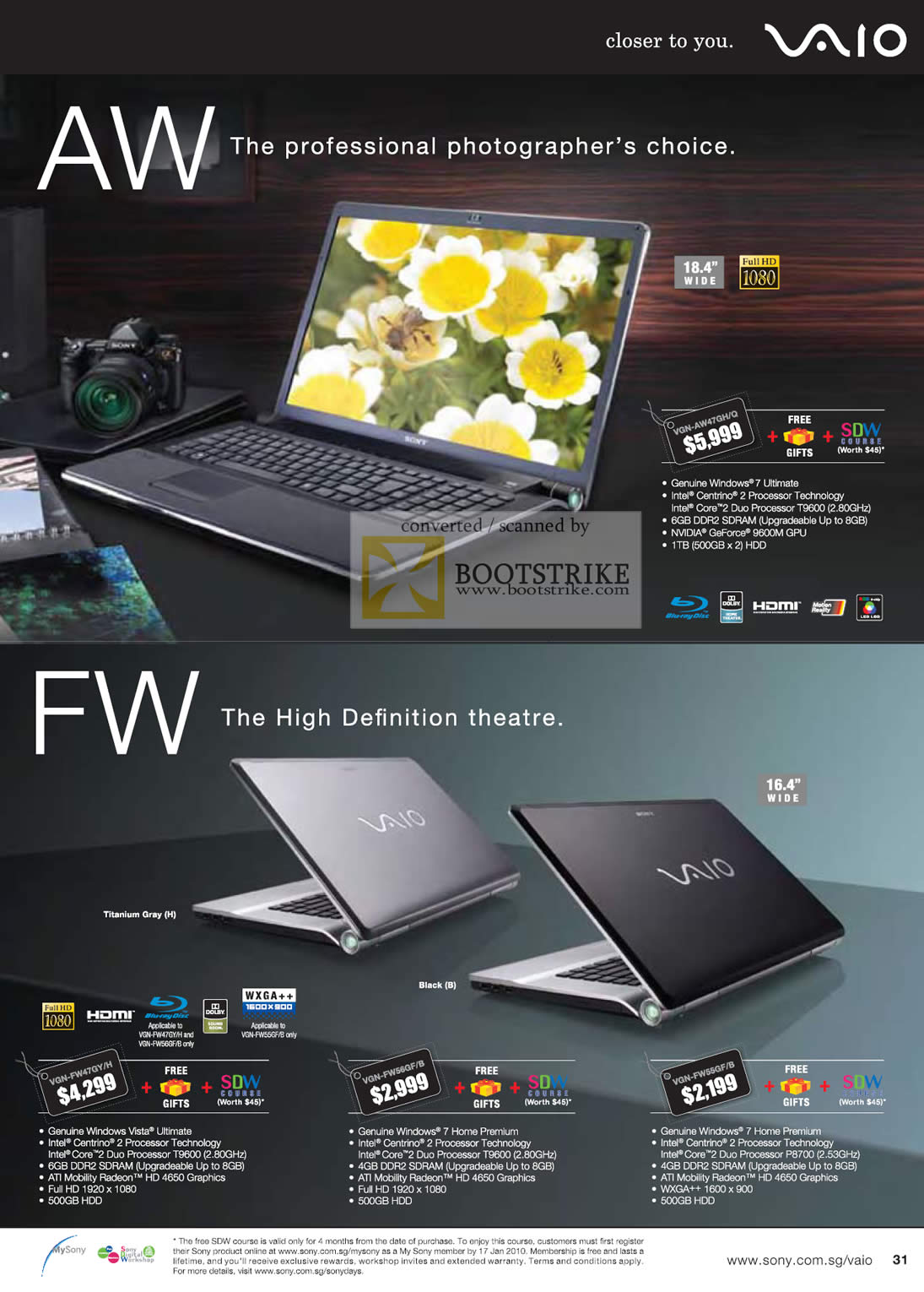 Song Vaio Notebooks AW FW Series C3 2009 Price List Brochure Flyer Image